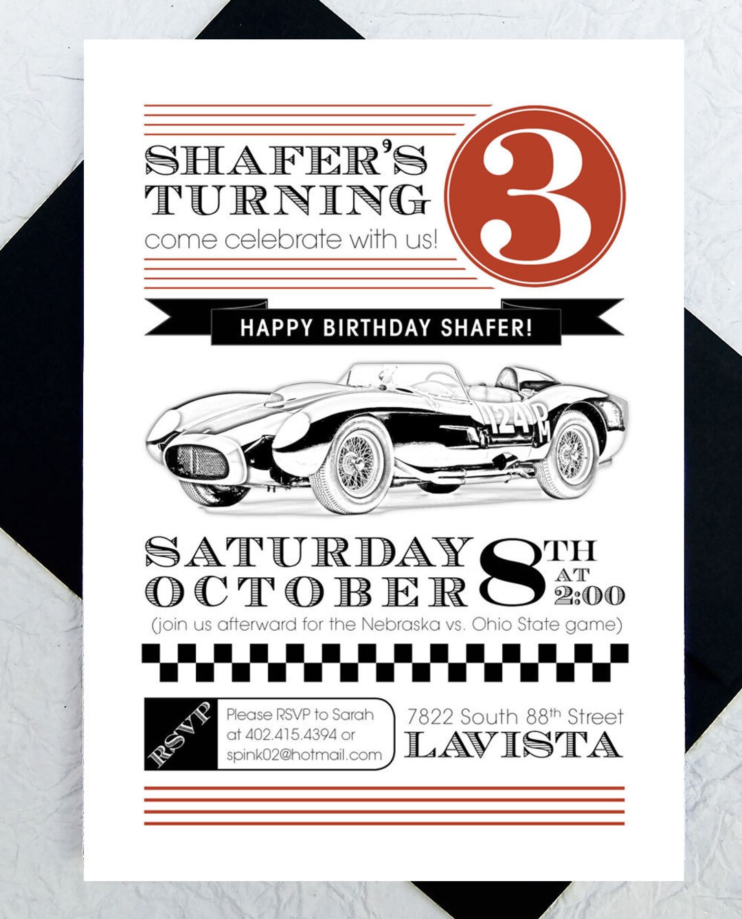 Race Car Party Invitations -- Birthday Party Invites, Boy's Birthday ...