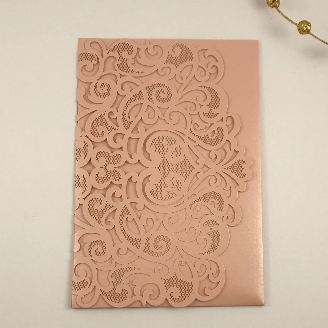 Pink Shimmer Laser Cut Pocket Wedding Invitation Blush | Etsy