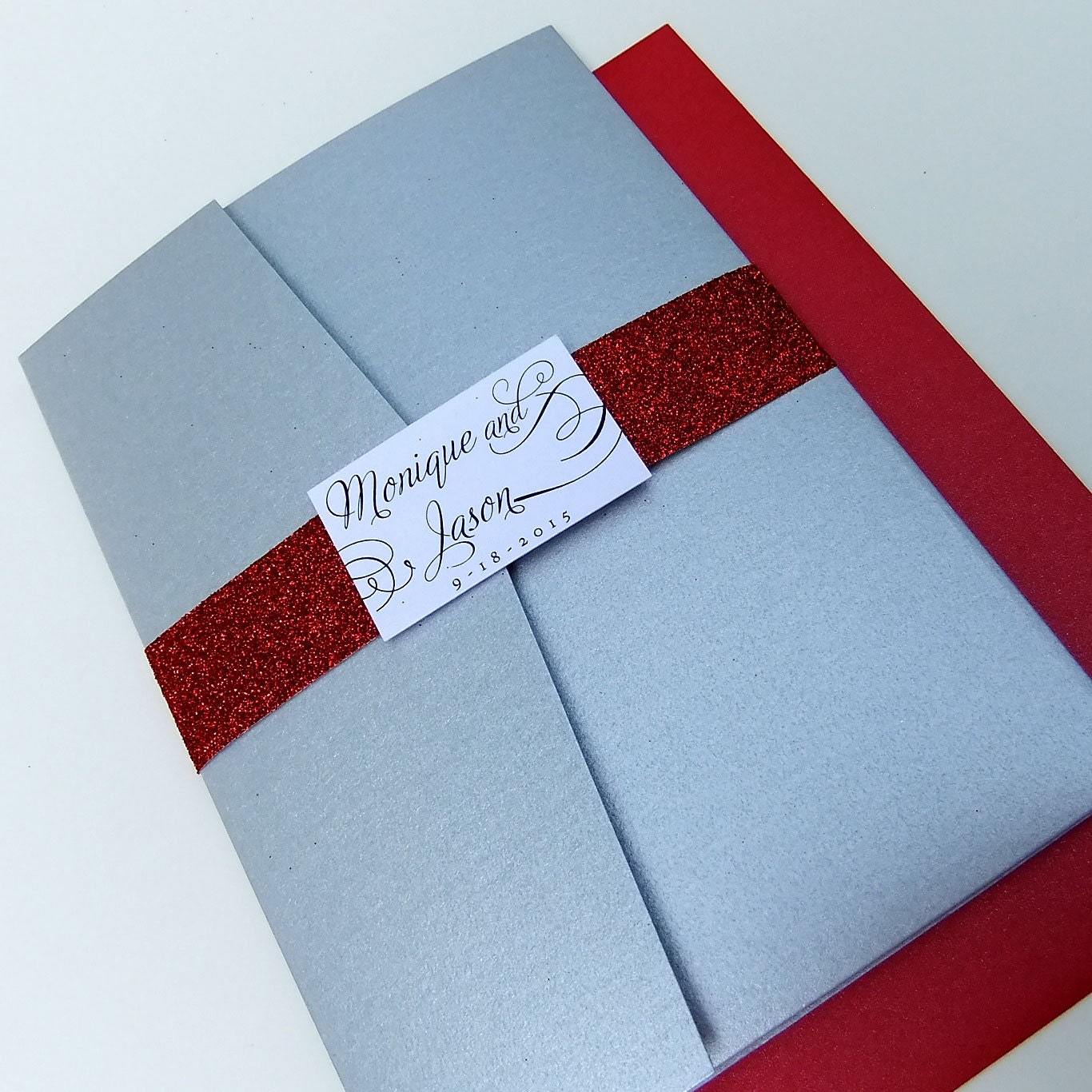 Red and Silver Glitter Wedding Invitation Pocketfold - Etsy