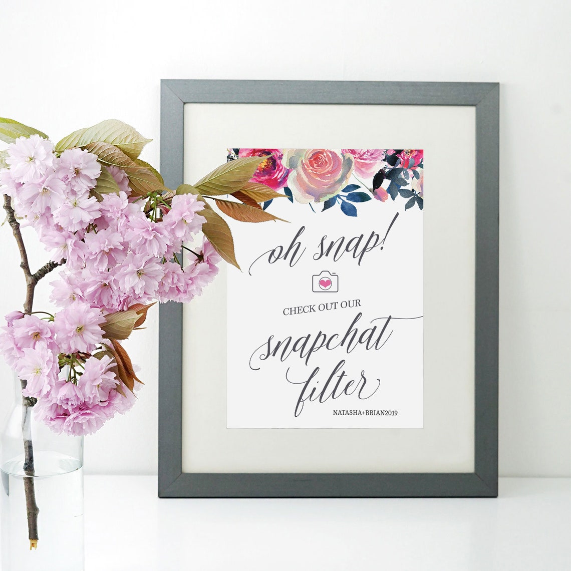 Snapchat Filter Sign Oh Snap Printable Wedding Sign Floral | Etsy