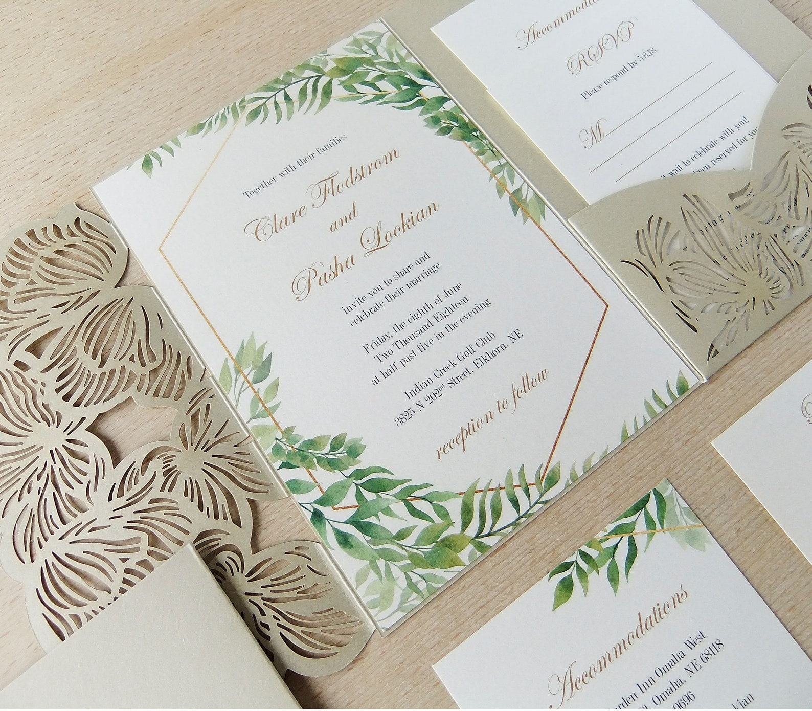 Laser Cut Pocket Wedding Invitation Kit - Champagne Gold Wedding ...