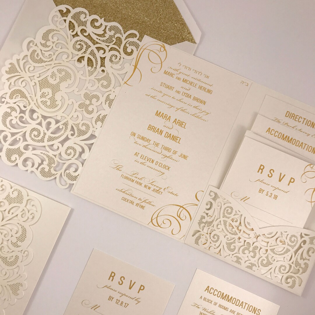 Laser Cut Pocket Wedding Invitation Kit - Ivory Wedding Invitation ...
