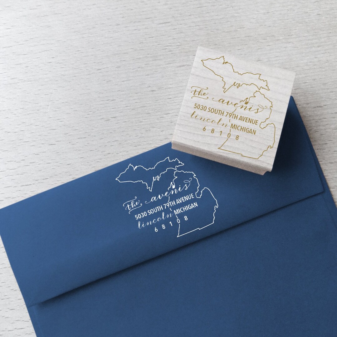 Michigan Address Stamp – Custom Return State Address Stamp - Wood ...