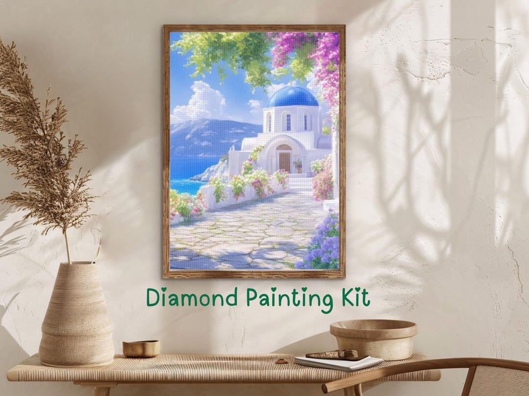 Santorini Chapel Diamond Painting Kit: Greek Island DIY Art - Etsy