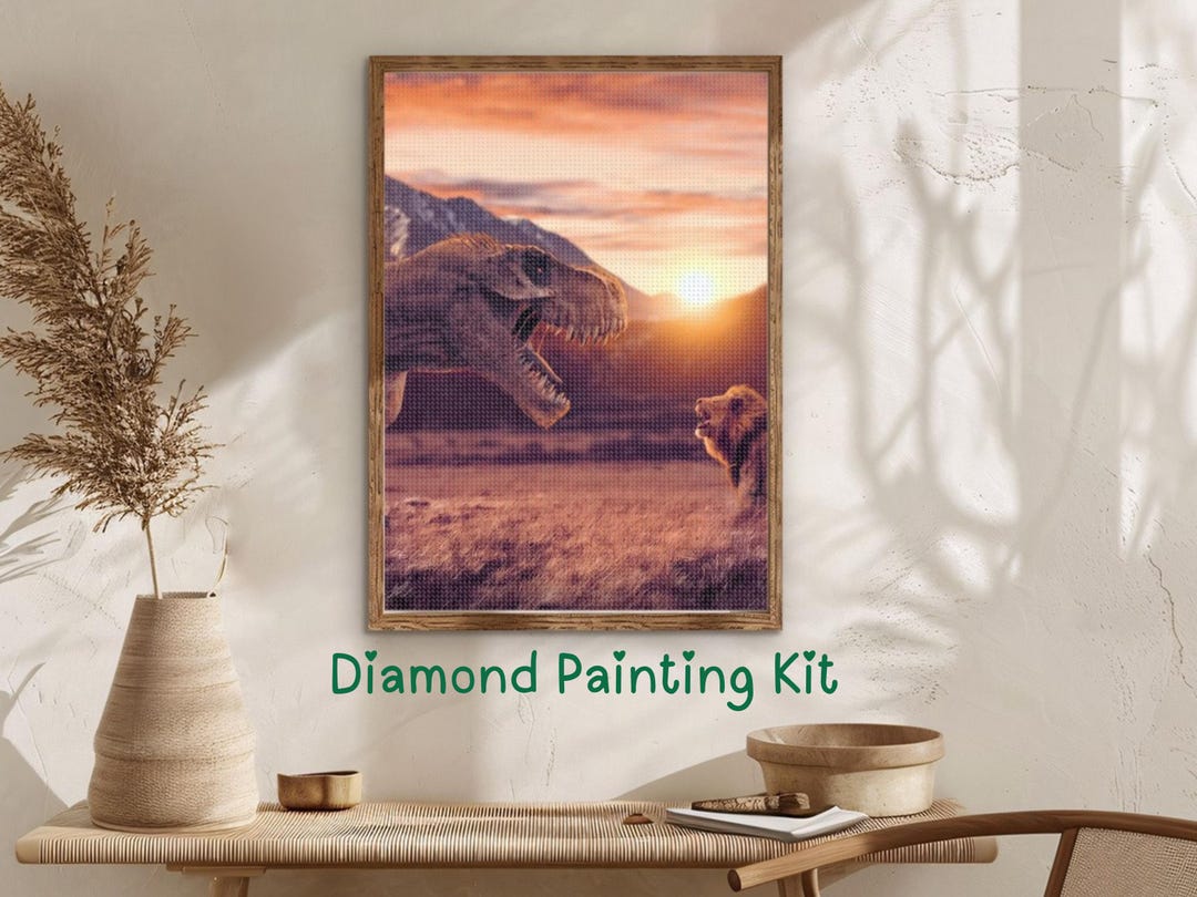 Jurassic World Prehistoric Diamond Painting Kit – T Rex and Lion Face ...