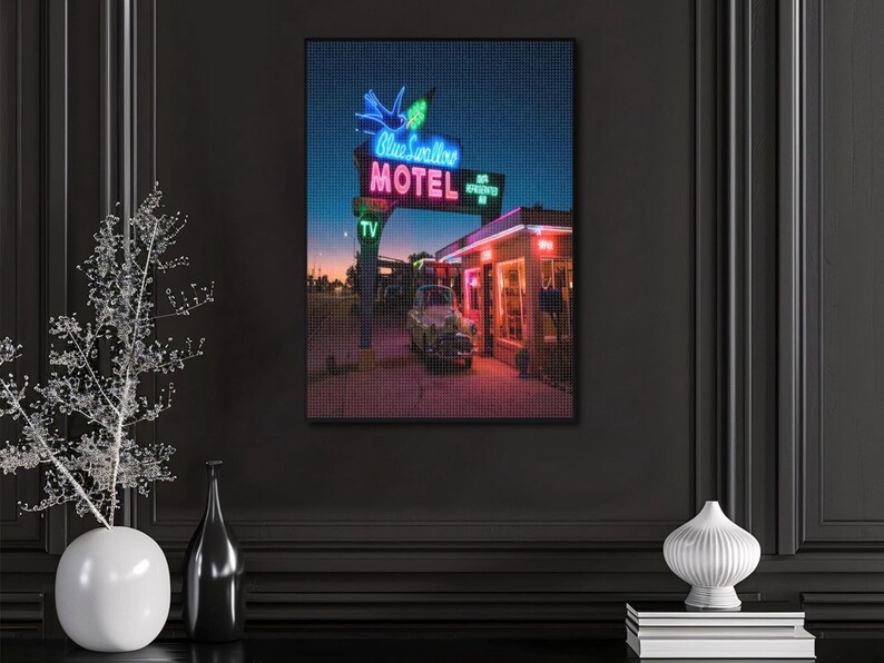 Blue Swallow Neon Sign Diamond Painting Kit: Retro Motel, Rte 66 ...