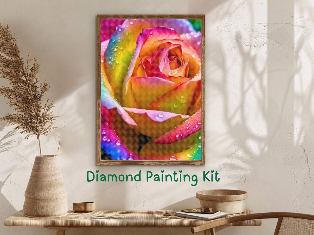 Rainbow Rose Diamond Painting Kit, DIY Art , Colorful Rose, Round Drill ...