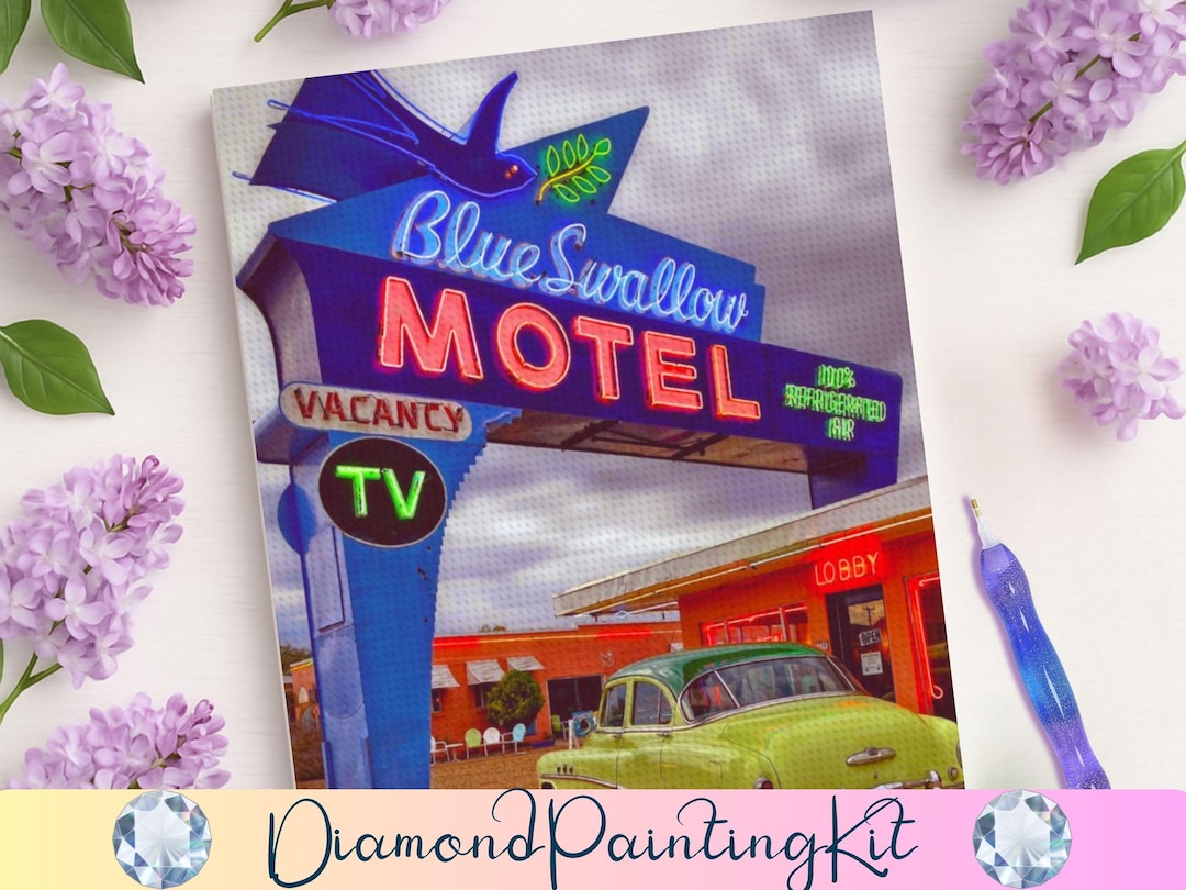 Blue Swallow Motel Diamond Painting Kit: Retro Route 66 Americana DIY ...
