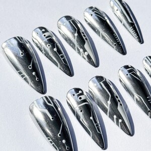 Cyberpunk Press on Nails, Chrome Circuit Board Nail Set, Sci-fi Tech ...