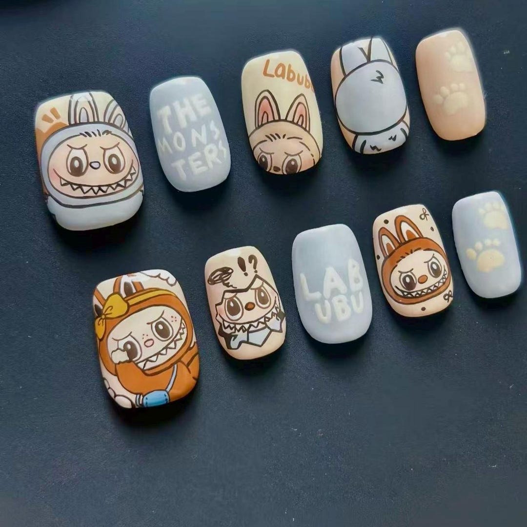 Bestseller Labubu Press on Nails, Handmade Labubu Nail Art Set, Funny ...