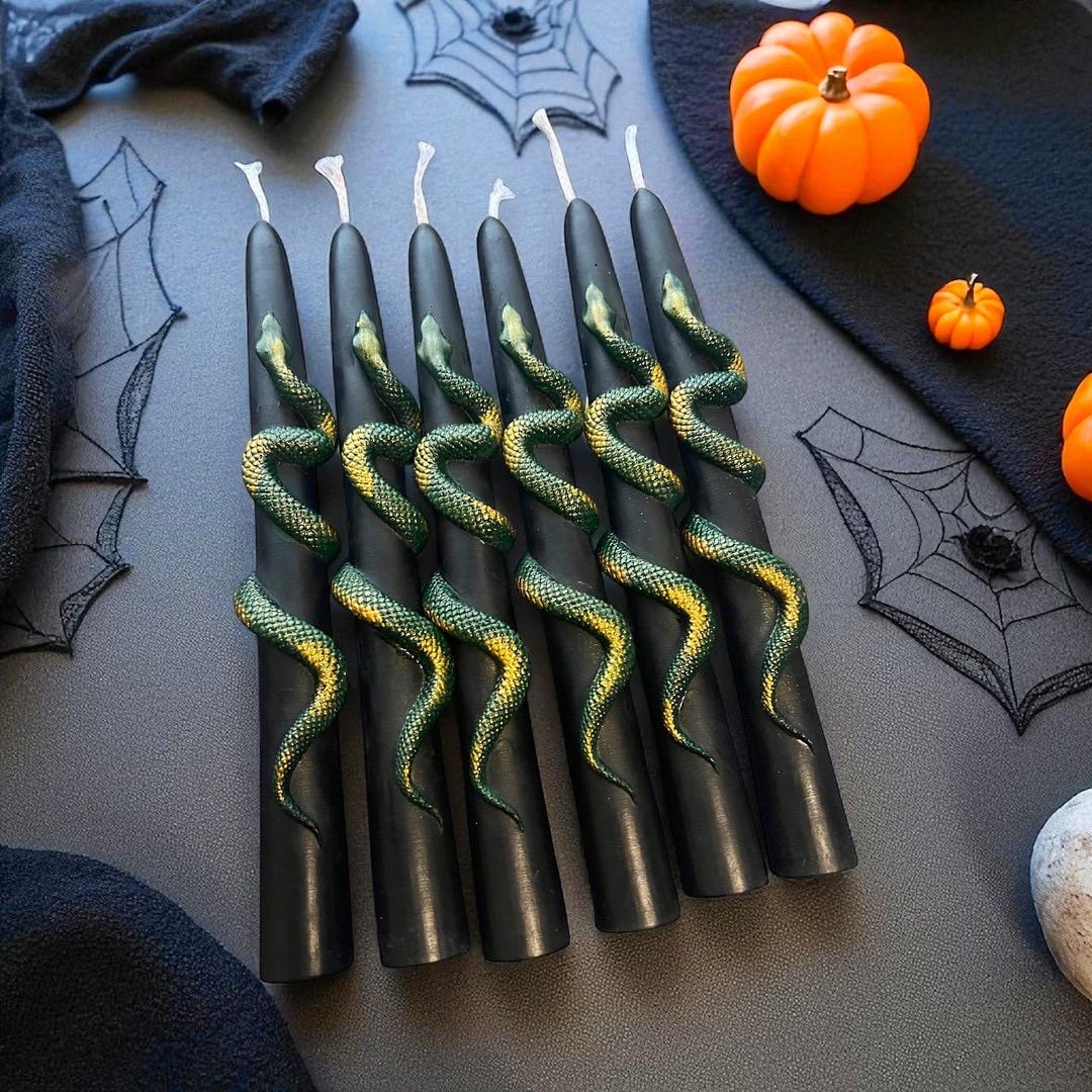 Halloween Snake Candles – Set of Black Taper Candles – Witchy Gothic ...