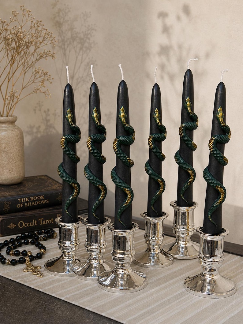 Black Snake Taper Candles Set, Hand Painted Gothic Candles, Witchy Home ...