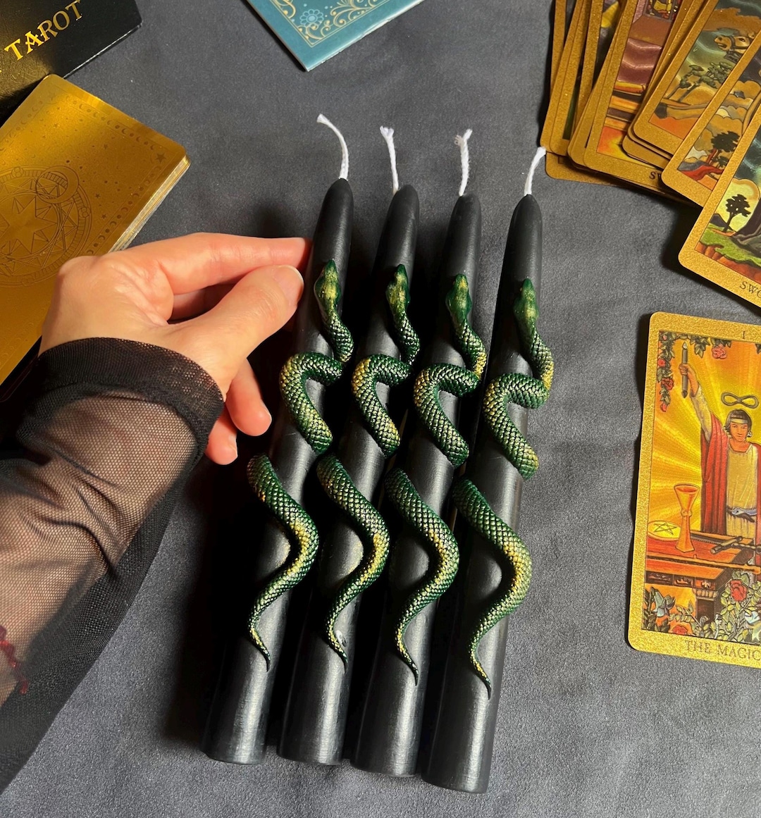 Black Snake Taper Candles Set, Hand Painted Gothic Candles, Witchy Home ...