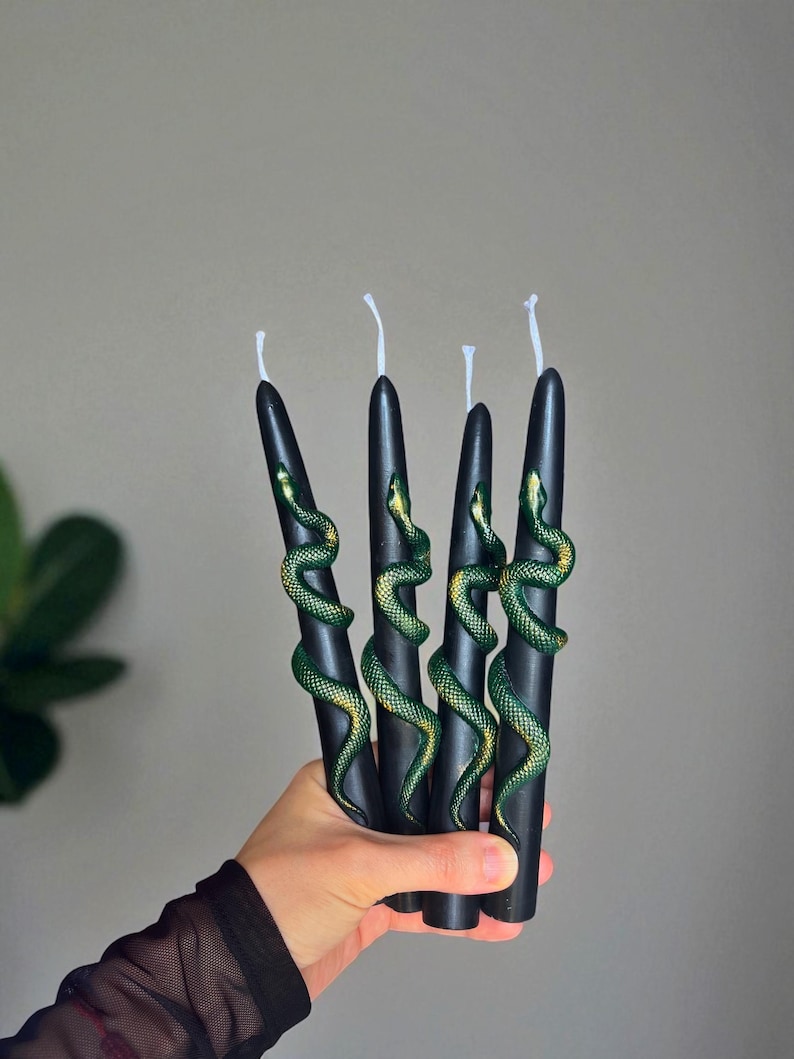 Snake Taper Candles, Gothic Halloween Decor, Witchy Hand-painted Candle ...