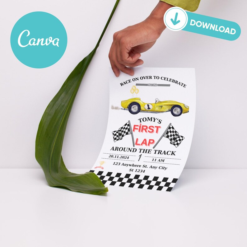 Race Car 1st Birthday Invitation, First Lap at the Track Birthday ...