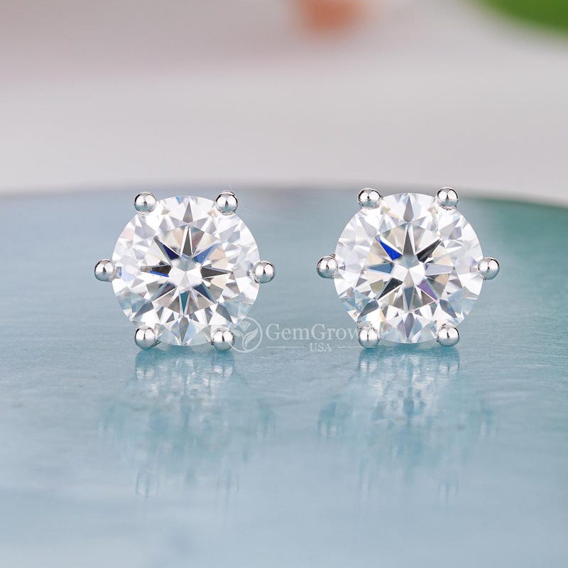 Lab Diamond Six Prong Studs - Etsy