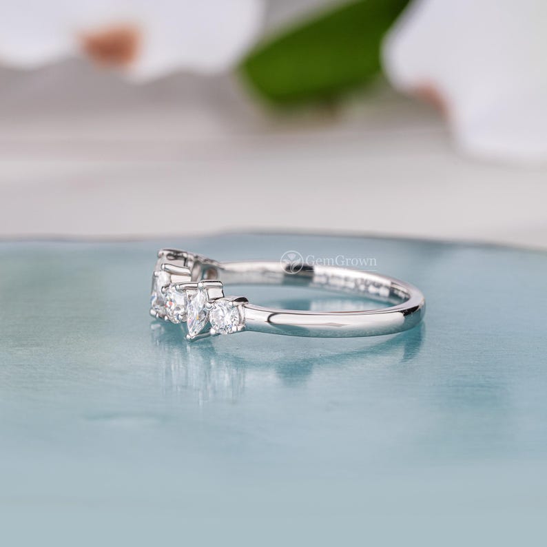 Multi-shape Moissanite Wedding Band, Stackable Anniversary Ring - Etsy