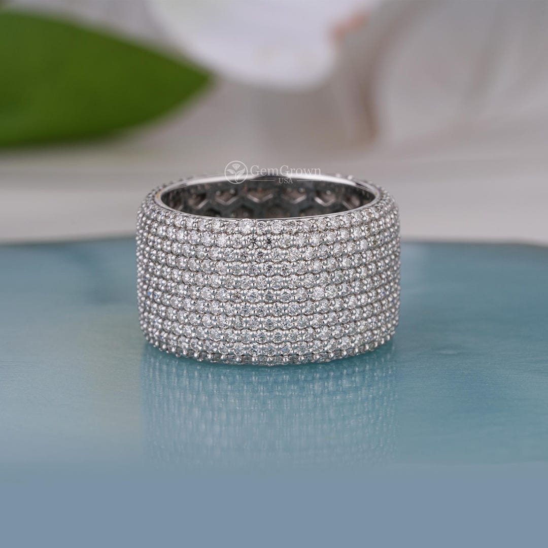 Multi Rows Pave Wide Wedding Anniversary Bands for Women Thick 11 Row ...