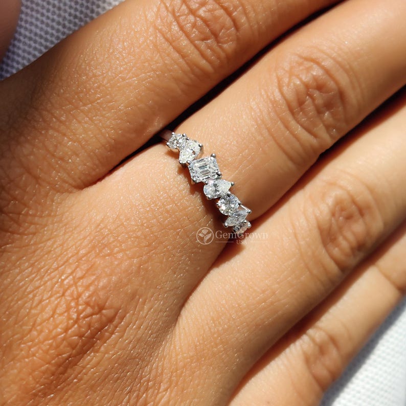 Multi-shape Moissanite Wedding Band, Stackable Anniversary Ring - Etsy