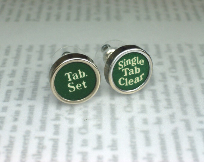 Typewriter Key Earrings - Stud Style - Green Tab Keys - Etsy