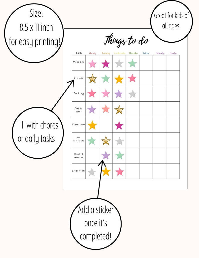Printable Sticker Task Chart - Etsy
