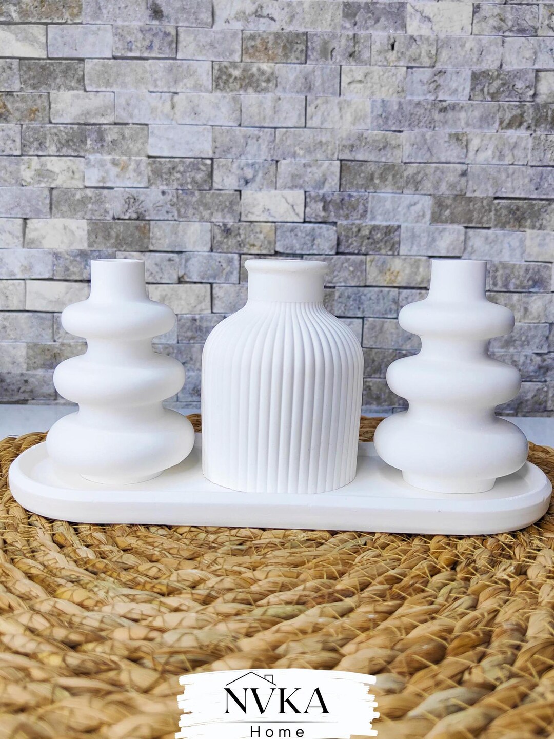 Minimalist White Stone Powder Vase Set, Scandinavian Home Decor - Etsy