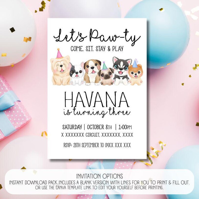 Adopt a Puppy Party Printables | Canva Editable Invite Template | Puppy ...