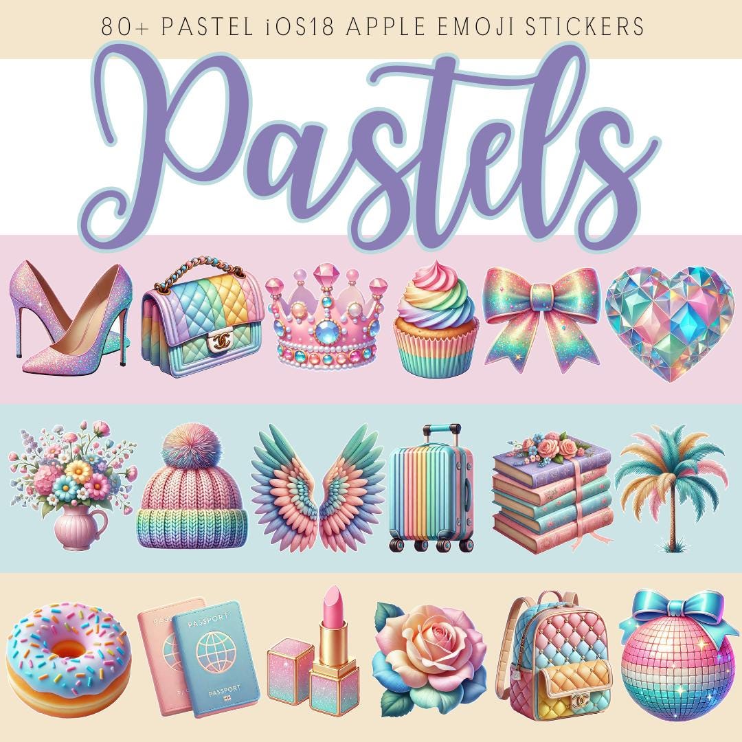 80+ Pastel Emoji Sticker Pack | Ios18 Rainbow Emoji Stickers ...