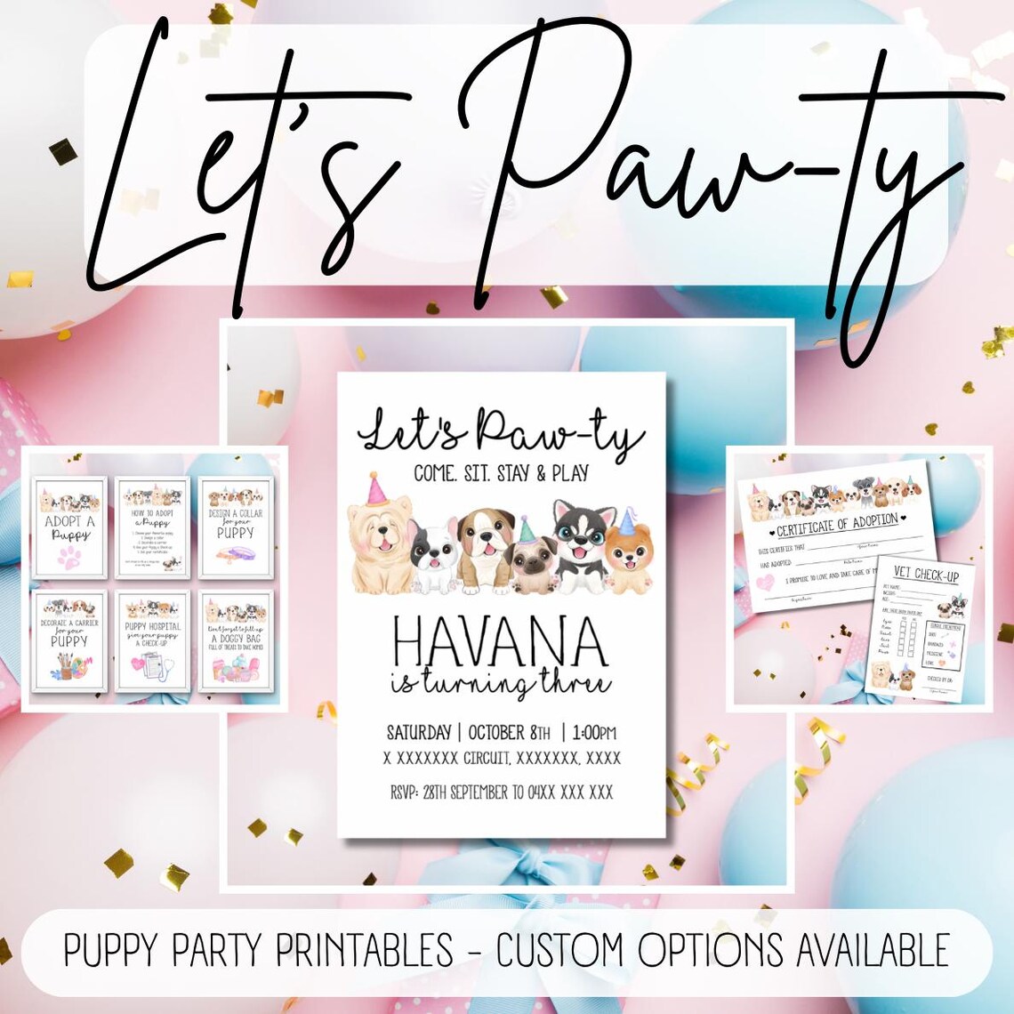 Adopt a Puppy Party Printables | Canva Editable Invite Template | Puppy ...
