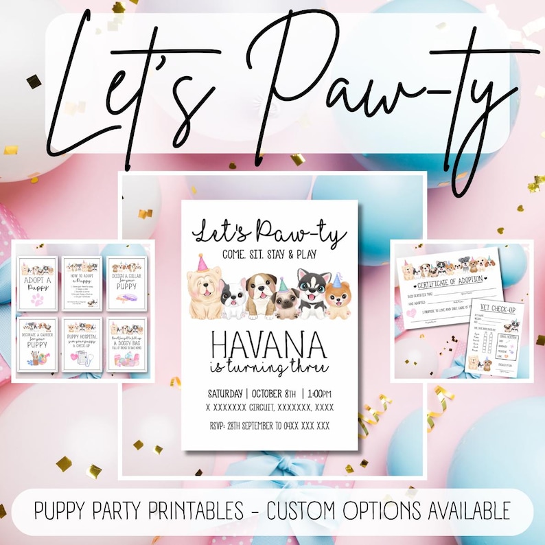 Adopt a Puppy Party Printables | Canva Editable Invite Template | Puppy ...