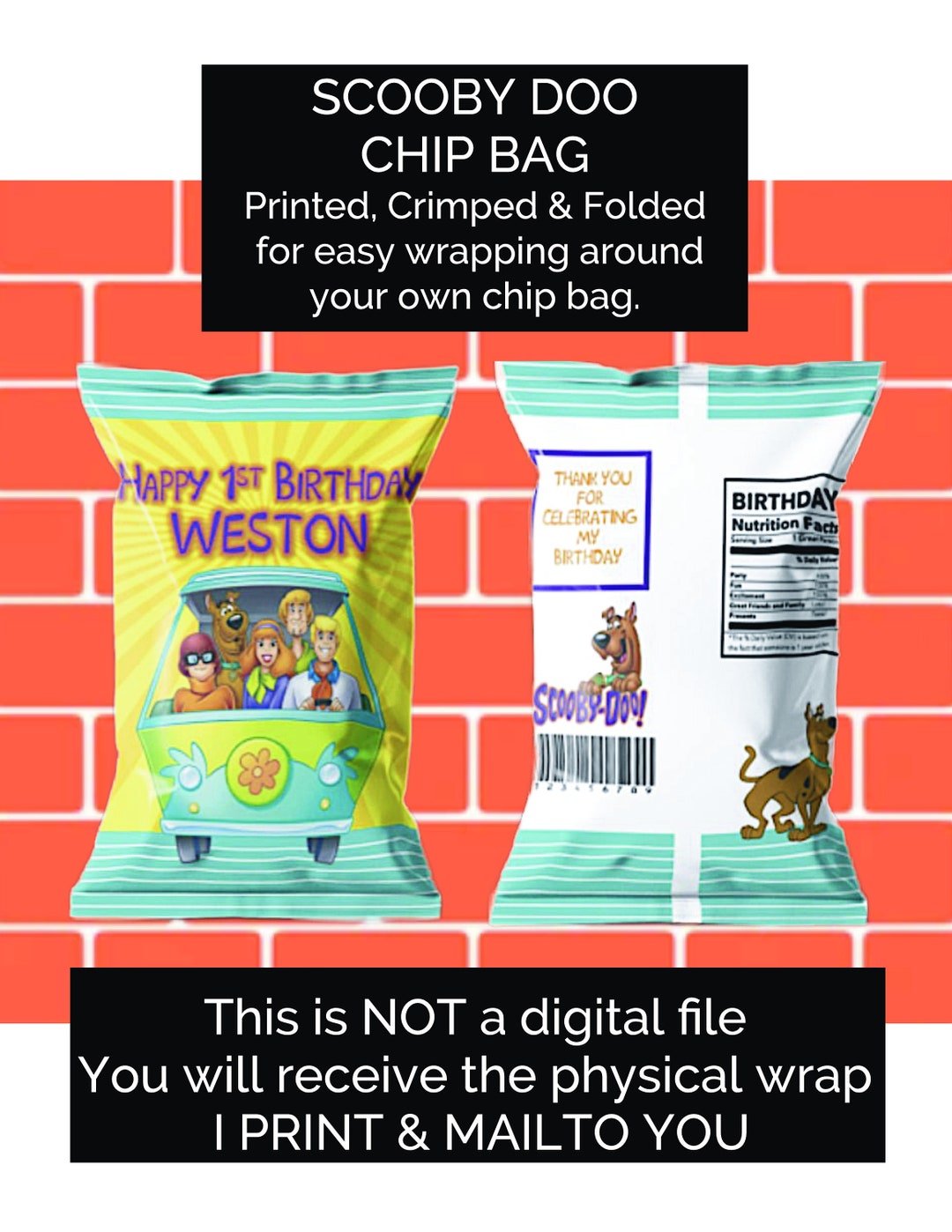 Printed - Scooby Doo Chip Bag Wrap - I Print and Ship to You. Crimped ...