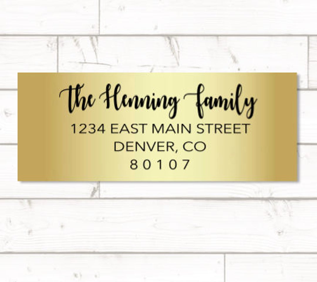 Gold Foil Return Address Label - Custom- 2 5/8 X 1 Inch Rectangular ...