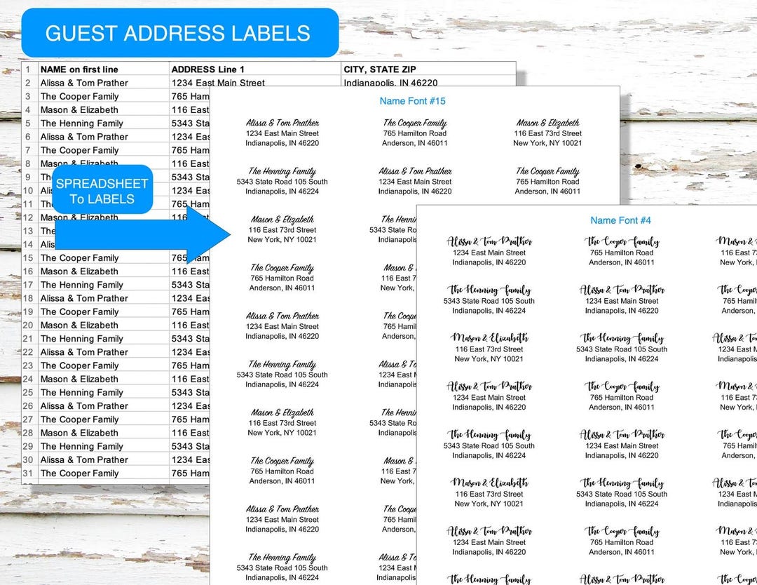 You Print Digital File for Guest List Labels Measuring 1" X 2 5/8" - 30 ...