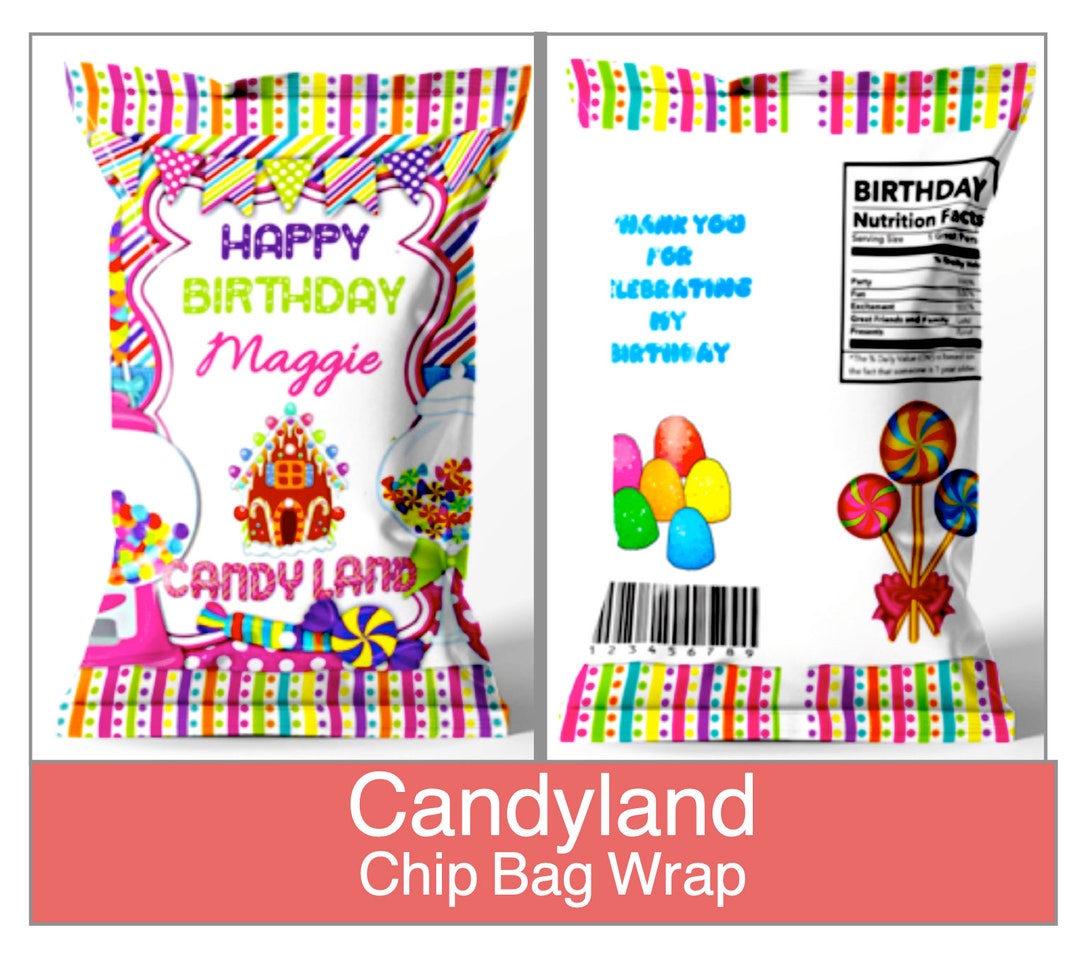 Printed - CANDY LAND Theme Chip Bag - Birthday Party Favor - Chip Bag ...