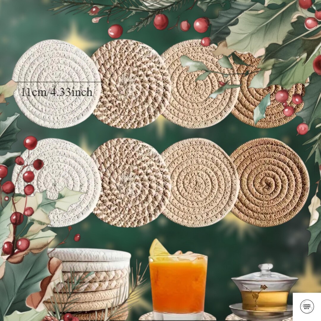Set of 4 Natural Cotton Rope Coasters Multiple Color Options - Etsy