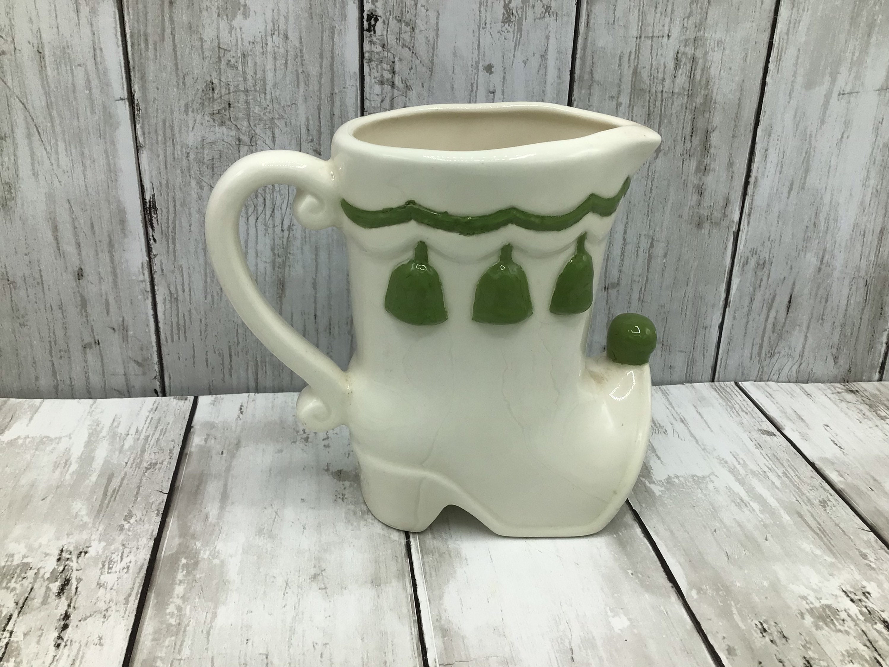 Vintage Christmas Ceramic Boot, White Elf Boot Pitcher, Handpainted ...