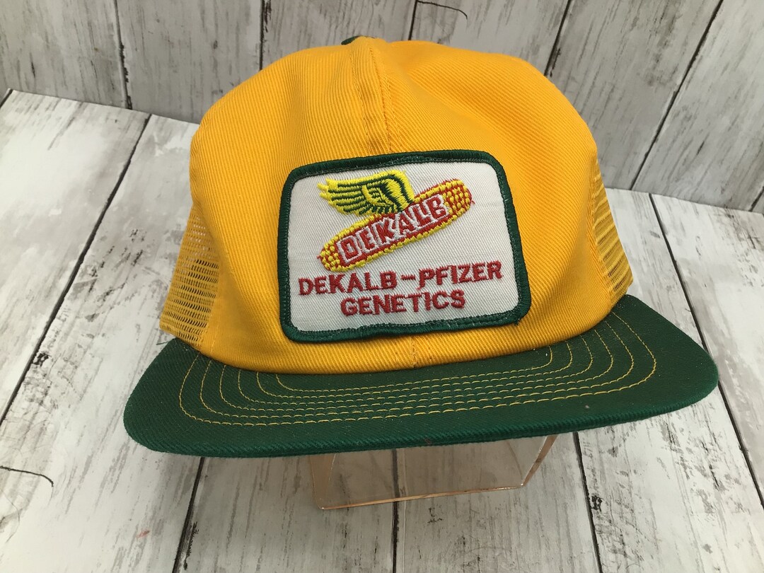 Vintage Dekalb Pfizer Genetics Farmer Hat, Yellow Cloth and Mesh 1970s ...
