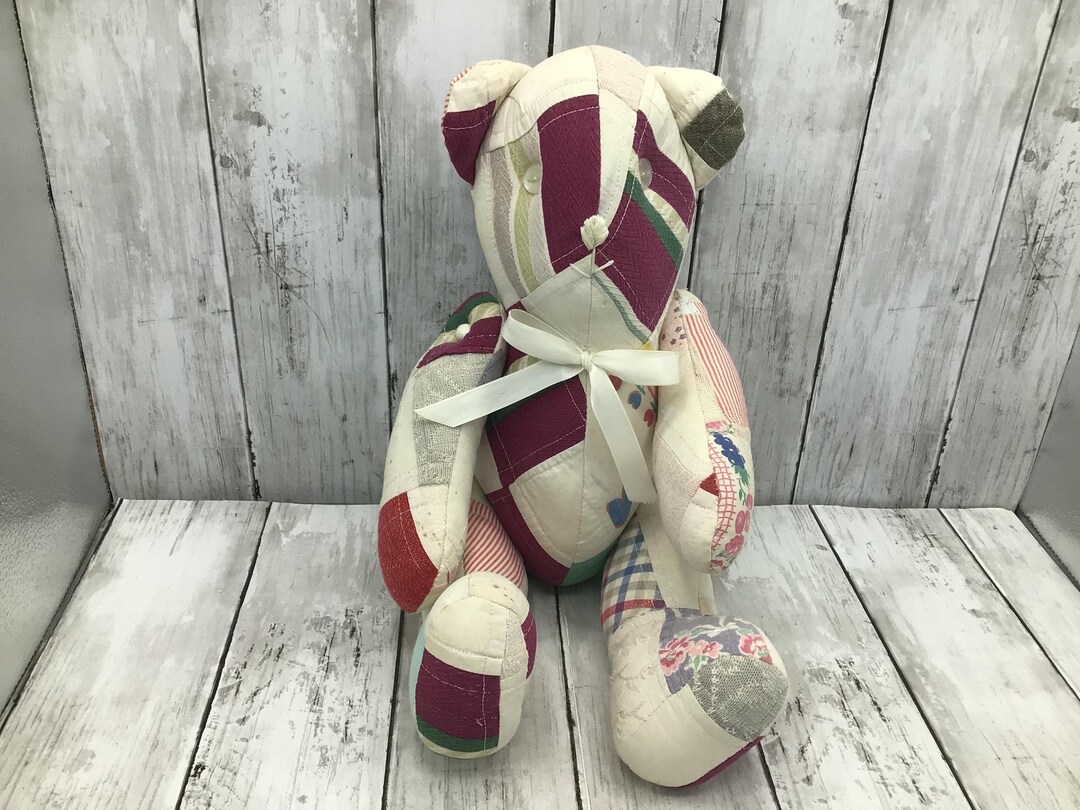 Vintage Quilt Teddy Bear, Patchwork 18” Bear, Quilted Jointed Teddy ...