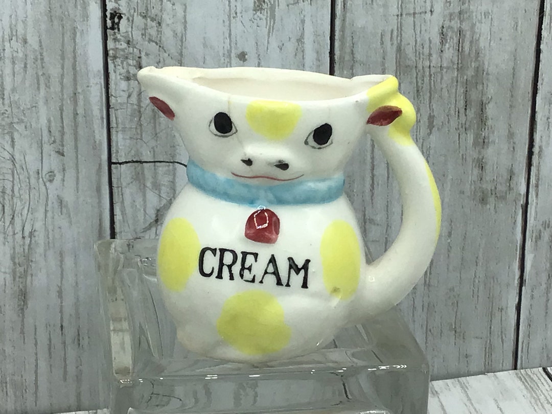 Vintage Cow Creamer, Cow Ceramic Pottery Pitcher, MCM Yellow Cow ...