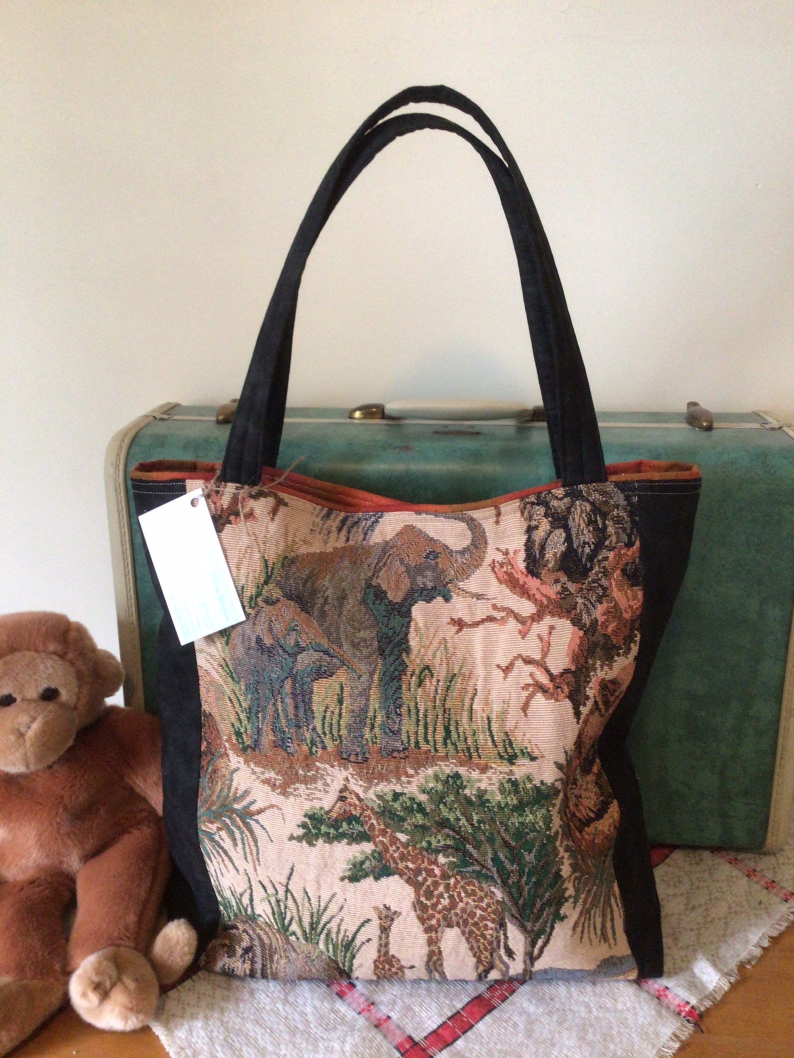 Safari Animal Bag, Wildlife Tote Bag, Giraffe Elephant Market Bag ...
