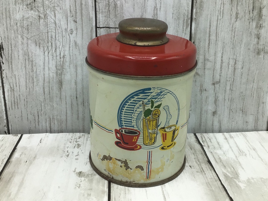 Vintage Tin Canister, Small Metal Decorative Canister, Vintage Kitchen ...