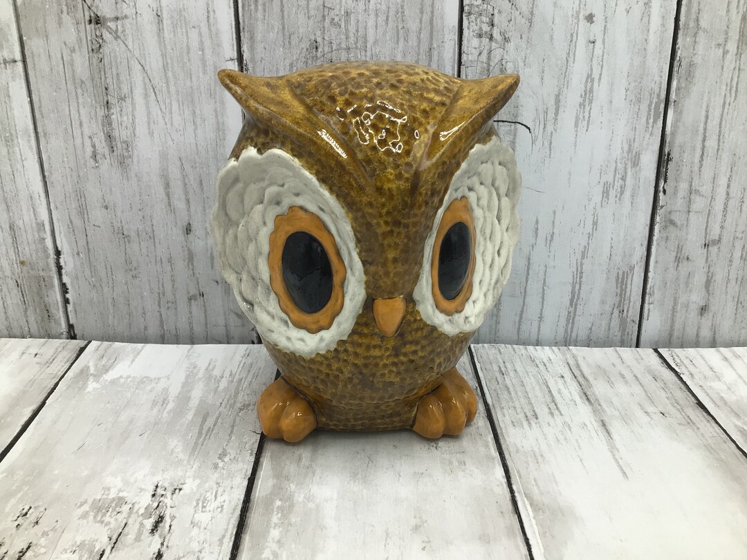 Vintage Ceramic Owl Bank, Owl Collector Gift, Garden Room Decor, Big ...