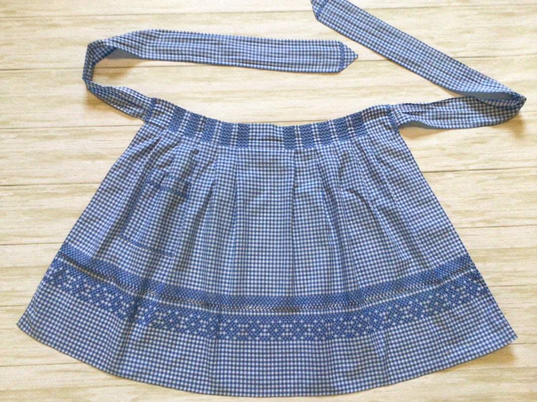 Vintage Gingham Apron, Blue Half Apron With Pocket, Blue Gingham Apron ...