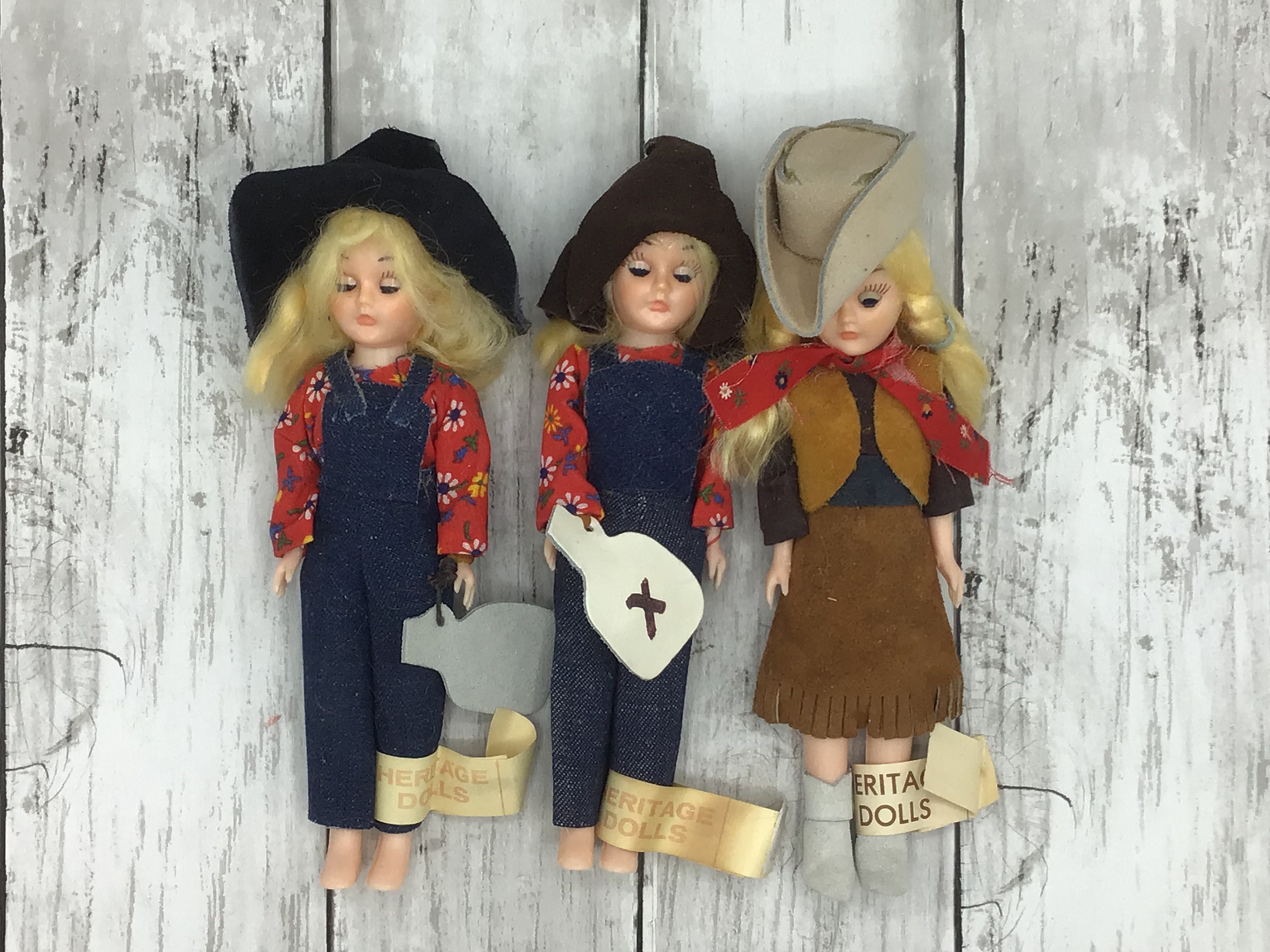 Vintage Western Dolls Set of 3, Vintage Heritage Dolls 8, Cowgirl Doll ...