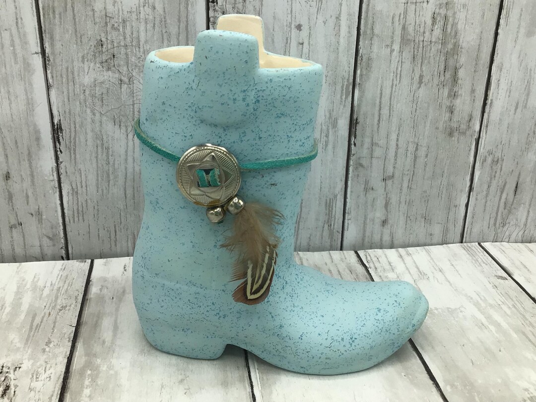 Vintage Pottery Cowboy Boot Planter, Baby Blue Boot Planter With ...