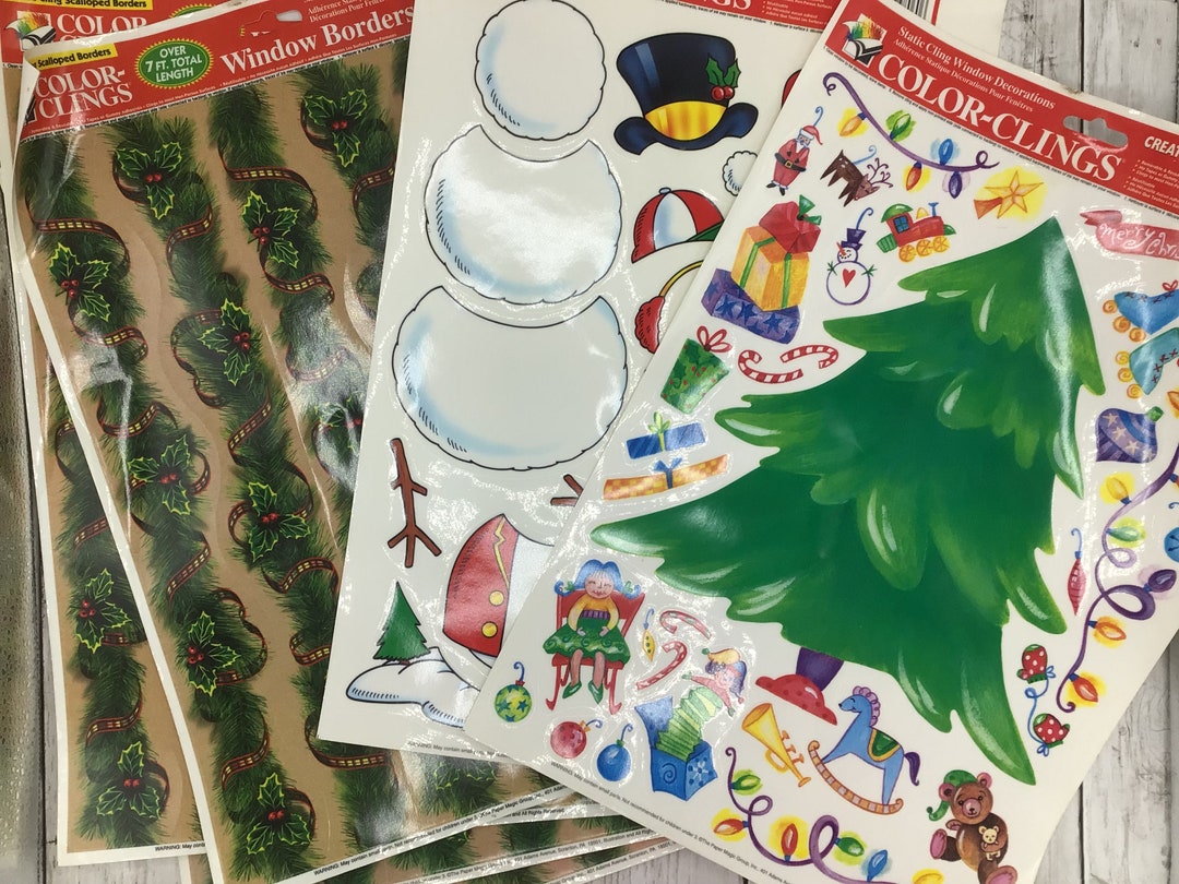 Vintage Christmas Window Clings, Color Clings Window Decorations Set of ...