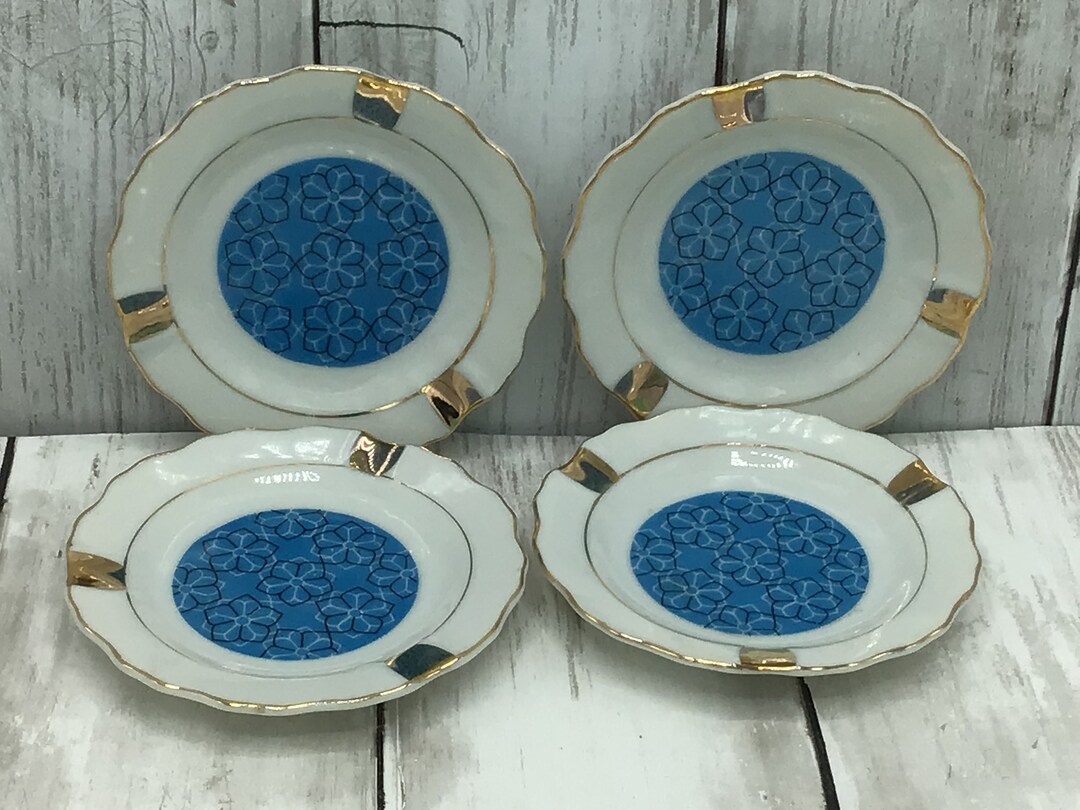 Vintage Porcelain Ashtrays, Individual China Ashtrays Set of 4, Blue ...