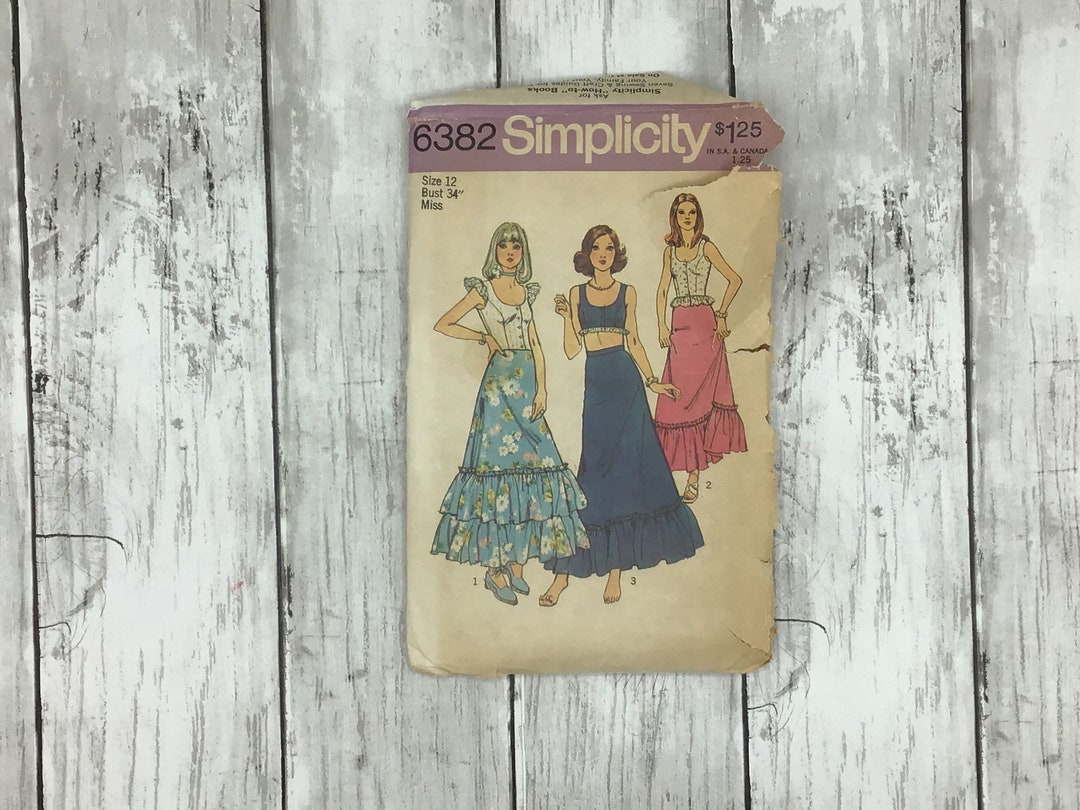 Simplicity Pattern 6382 Size 13 Miss, Unused 70s Prairie Skirt Pattern ...