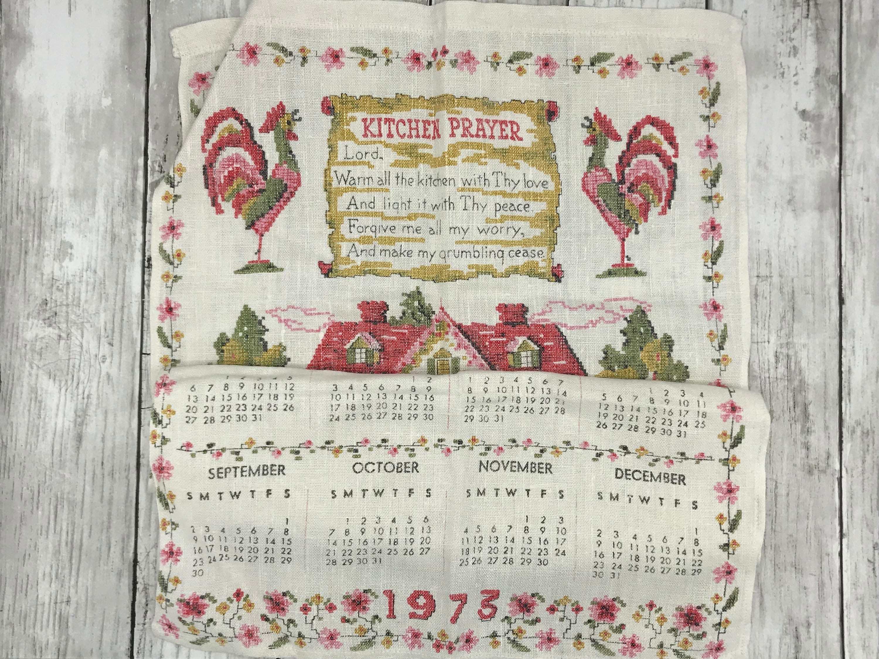 Vintage Kitchen Calendar Towels, 1960s Calendar Towels, 70s ...