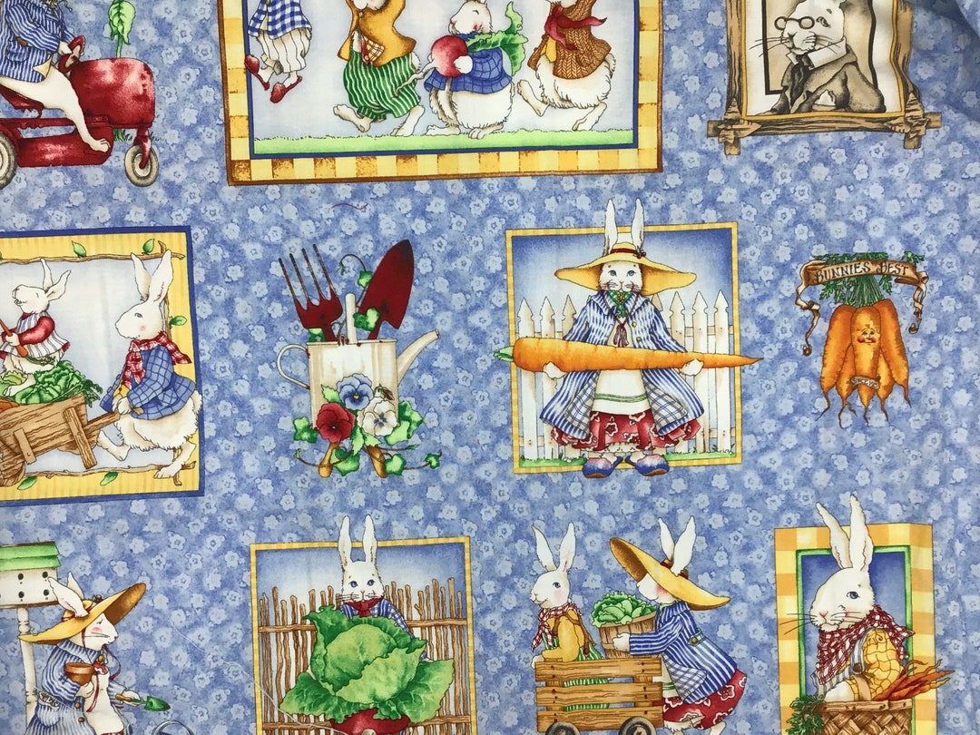 Garden Rabbit Fabric, Easter Bunny Fabric, Mr and Mrs Rabbit Fabric - Etsy